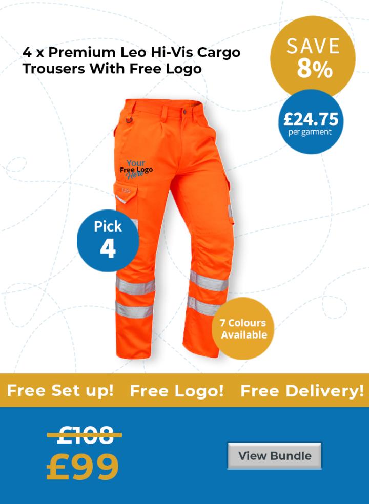 4 Leo Hi-Vis Cargo Trousers: £99+VAT, FREE Logo & Delivery!
