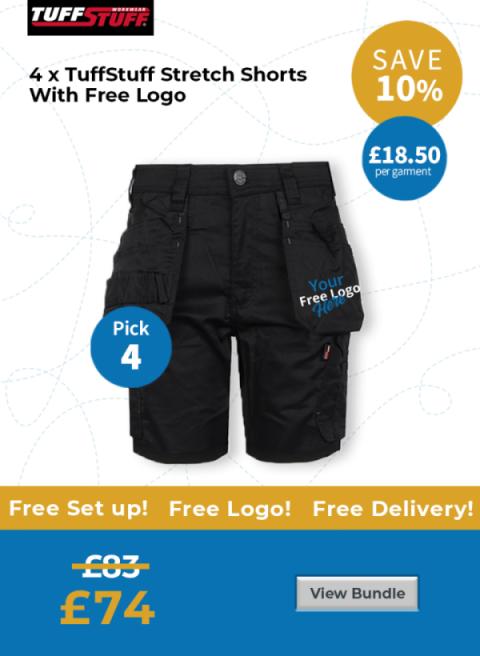 4 TuffStuff ProFlex Shorts: £74+vat, FREE Logo & Delivery!